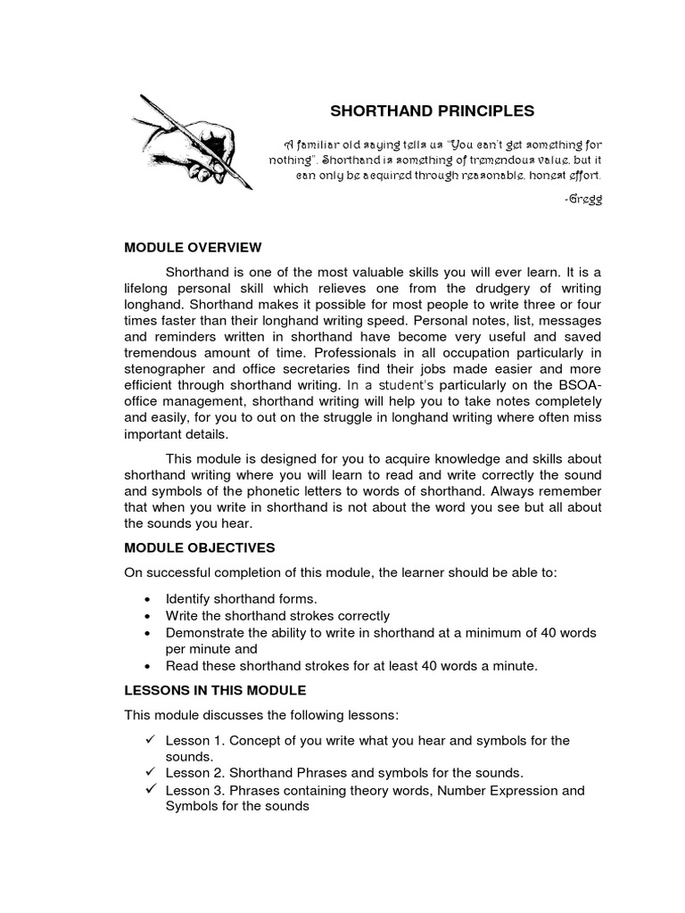 Lesson 1 Shorthand | PDF | Shorthand | Cognitive Science