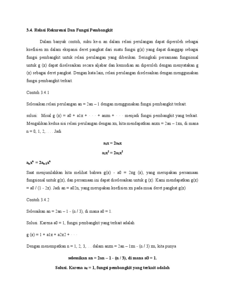 3.4. Relasi Rekurensi Dan Fungsi Pembangkit | PDF | Metode & Bahan Ajar
