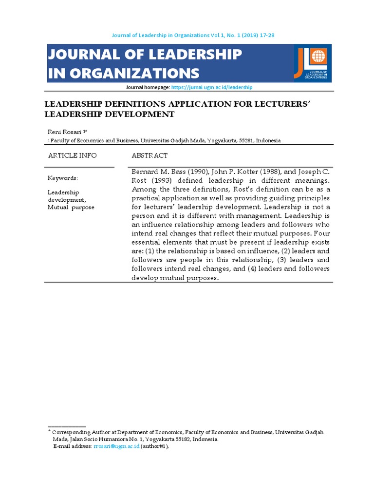 Journal of Leadership in Organizations: Leadership Definitions ...