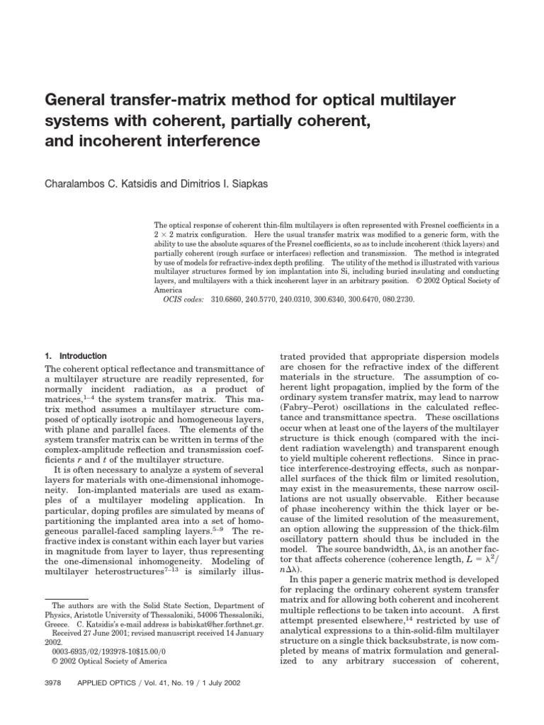 Copia de General Transfer-Matrix Method For Interference | PDF ...