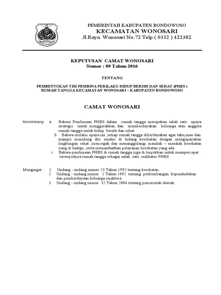 Pembentukan Tim PHBS Wonosari 2016 | PDF
