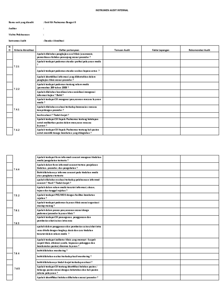 Instrumen Audit Internal Kia Ukp New | PDF