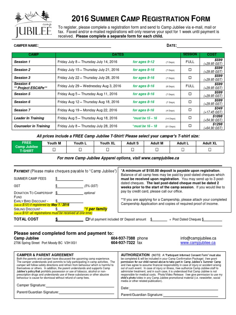 Free Summer Camp Registration Form Template | PDF | Cheque | Privacy