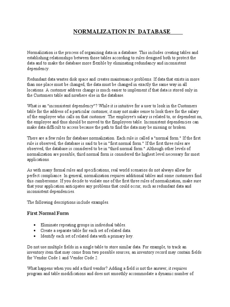 Normalization in Database: First Normal Form | PDF | Databases | Computer Data