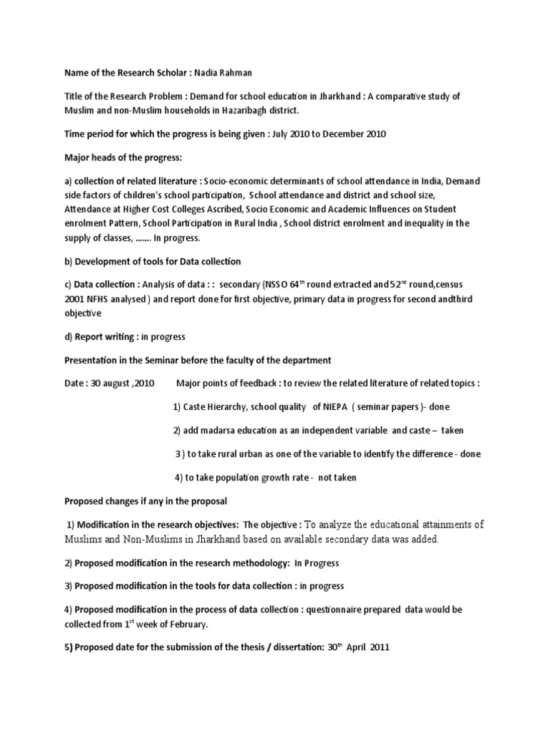 Half Yearly Progress Report | PDF