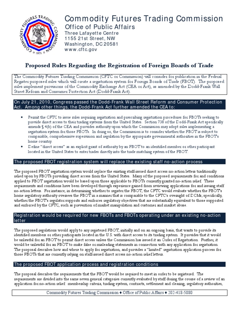 Fbot Factsheet | PDF | Commodity Futures Trading Commission | Dodd ...
