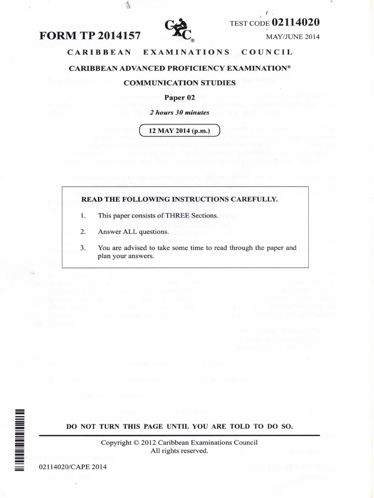 CAPE Communication Studies 2014 Paper 2 | PDF