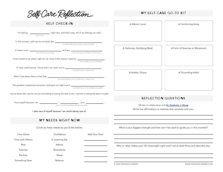 Self-Care Reflection 1 Page | PDF | Human Nature | Psychological Concepts