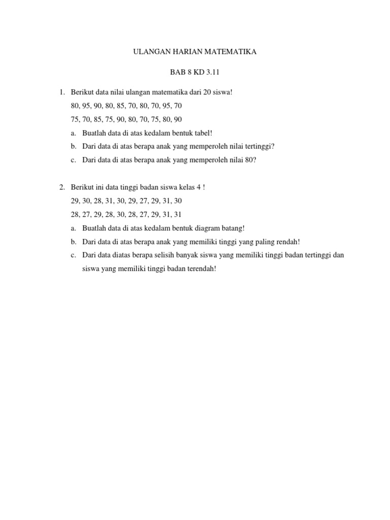 Ulangan Harian Matematika Bab 8 | PDF | Karier & Perkembangan | Metode ...