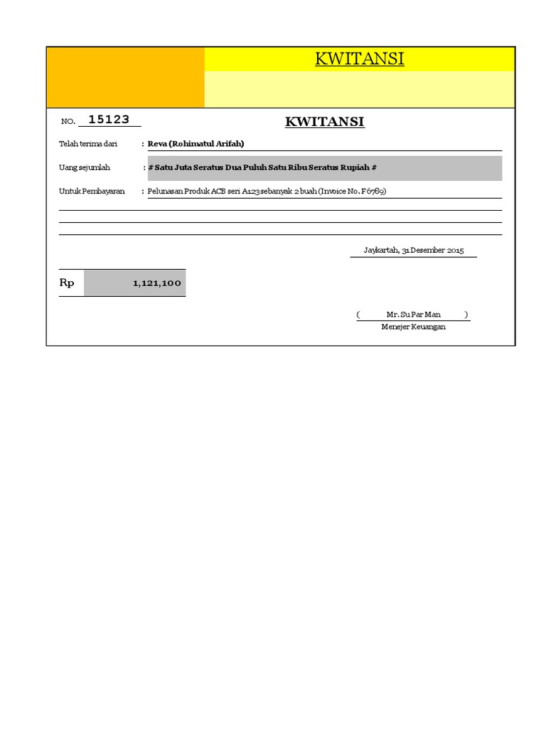 Template Kwitansi Excel Gratis | PDF