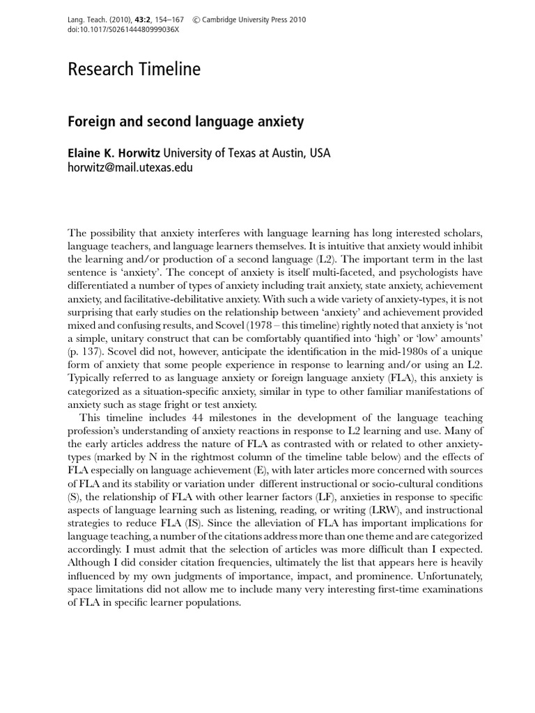 Foreign and Second Language Anxiety-Hotwiz 2010 | PDF | Anxiety ...