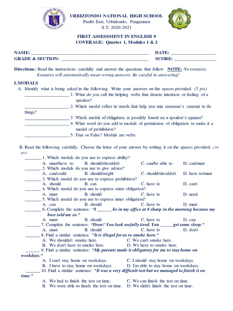 Written Work - Quarter 1 Modules 1 and 2 | PDF | Grammar