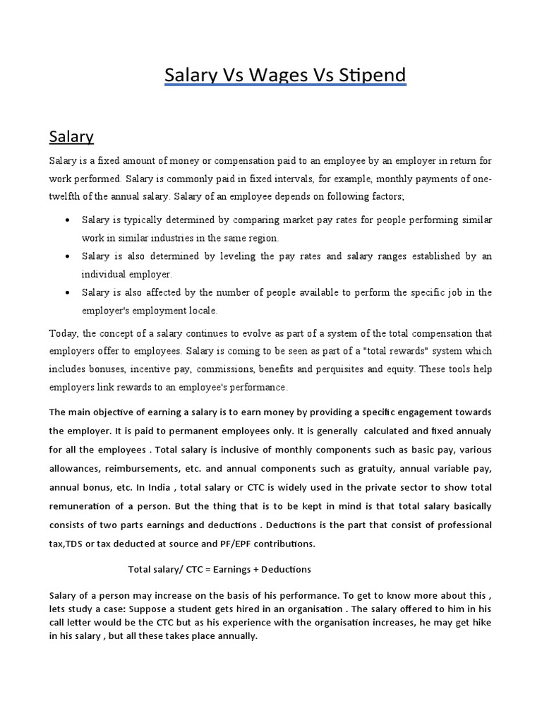 Salary vs Wages vs Stipend: Key Differences | PDF | Wage | Salary