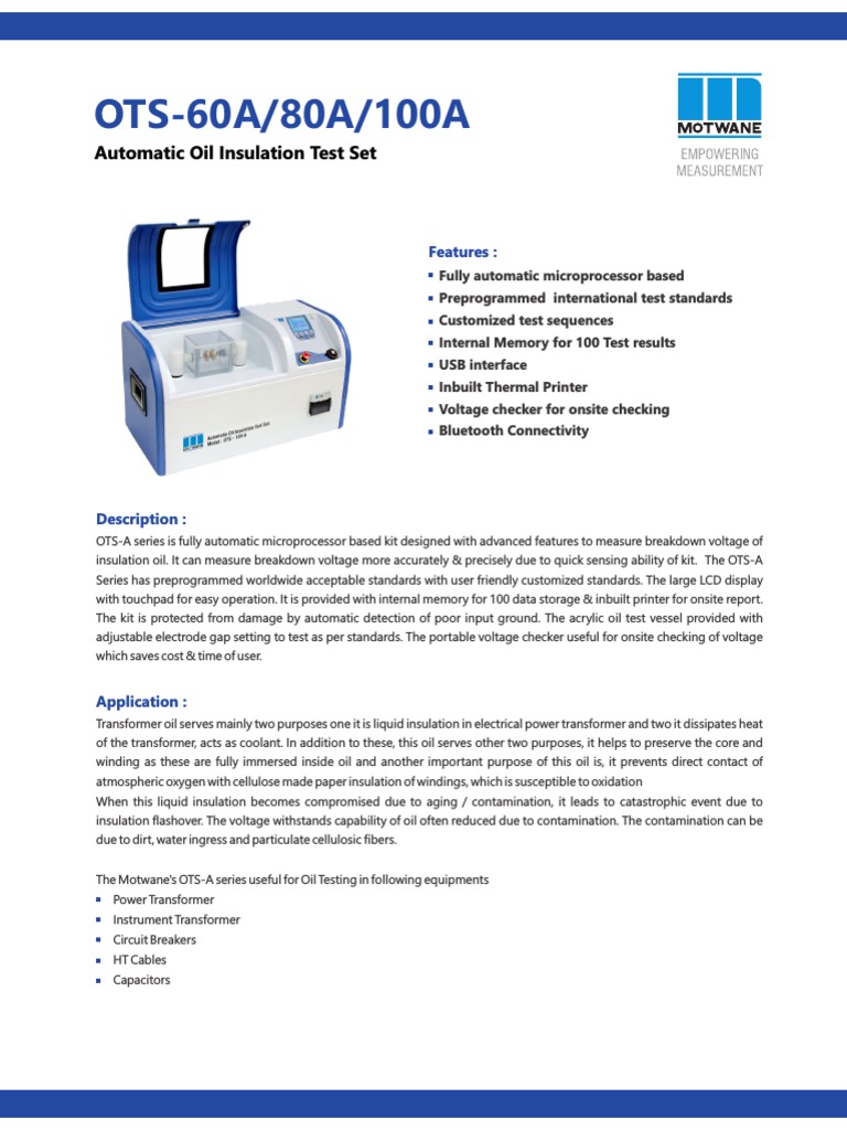 OTS-60A/80A/100A: Automatic Oil Insulation Test Set | PDF | Insulator ...