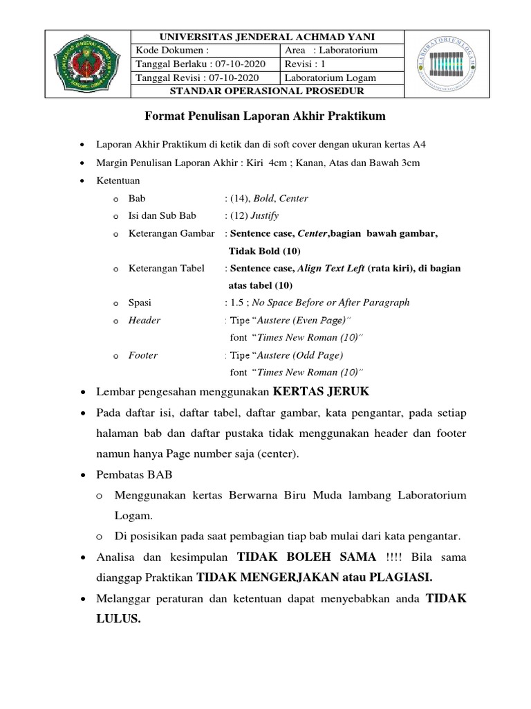 SOP Laporan Akhir Praktikum Logam | PDF