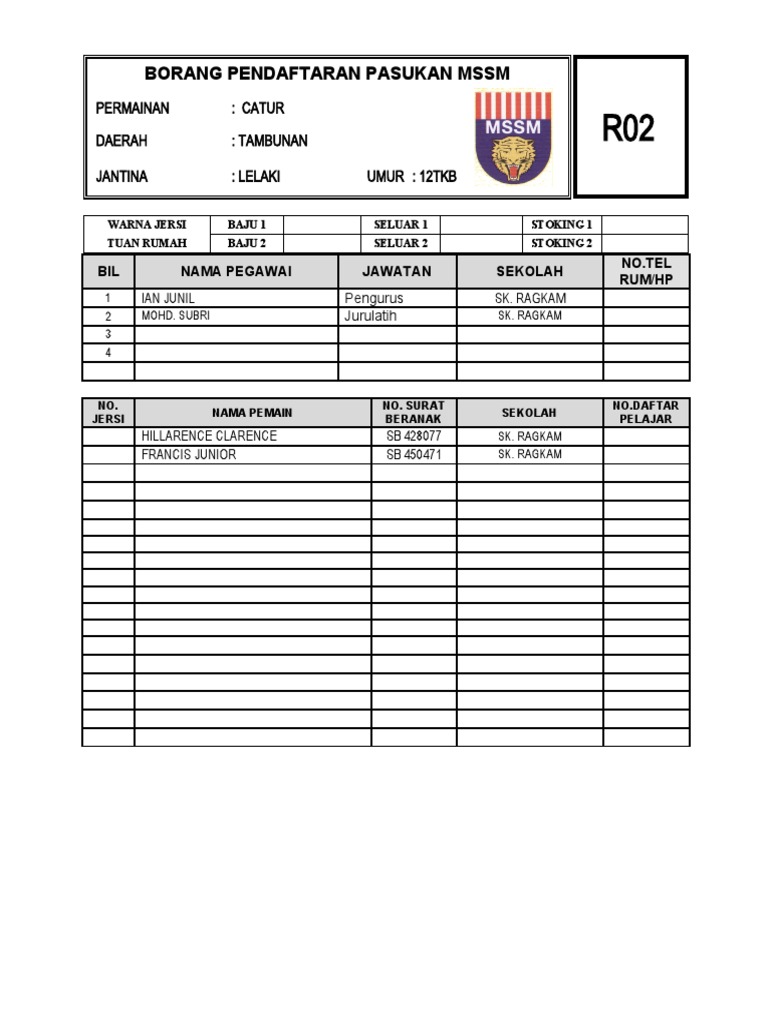 BORANG R02 Lelaki Ragkam | PDF