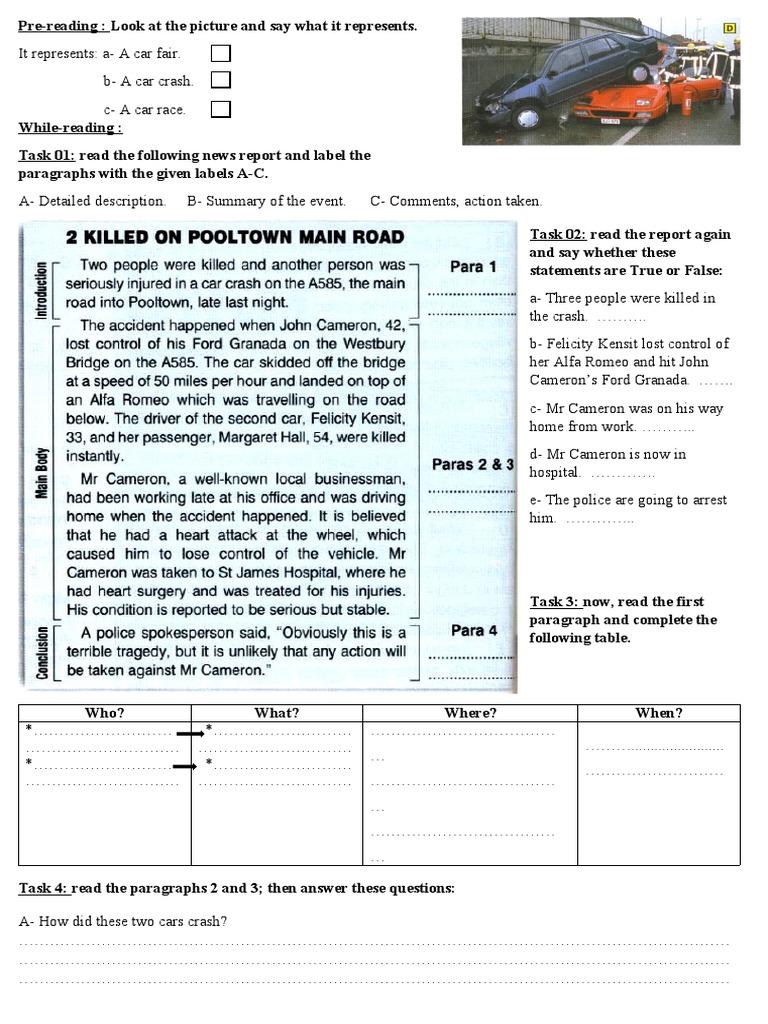 Writing A News Report Reading Comprehension Exercises Writing Creative ...