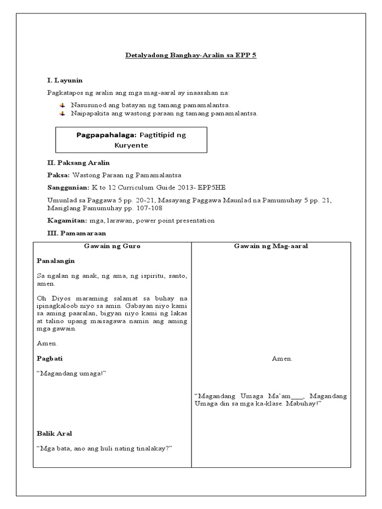 Detalyadong Banghay Aralin Sa EPP 5 | PDF
