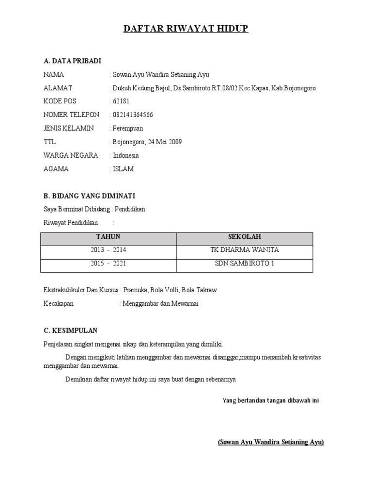 Daftar Riwayat Hidup Sowan | PDF