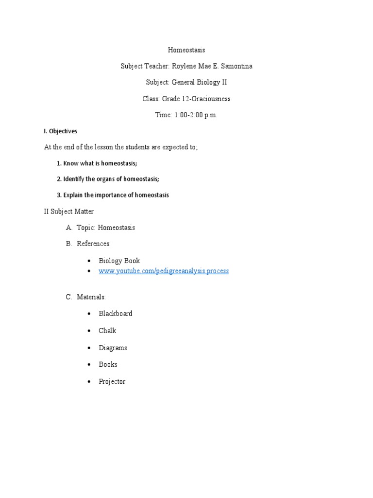 Homeostasis Lesson Plan | Download Free PDF | Homeostasis | Blood Vessel