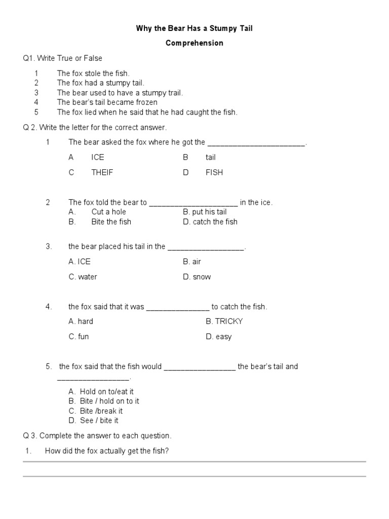 Why The Bear Has A Stumpy Tail Comprehension | PDF | Syntactic ...