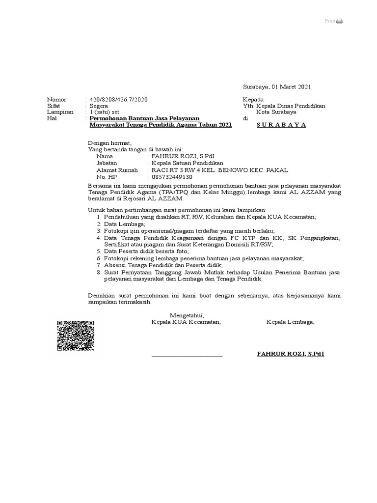 Proposal Jaspel 2021 - Surat Permohonan | PDF | Ilmu Sosial
