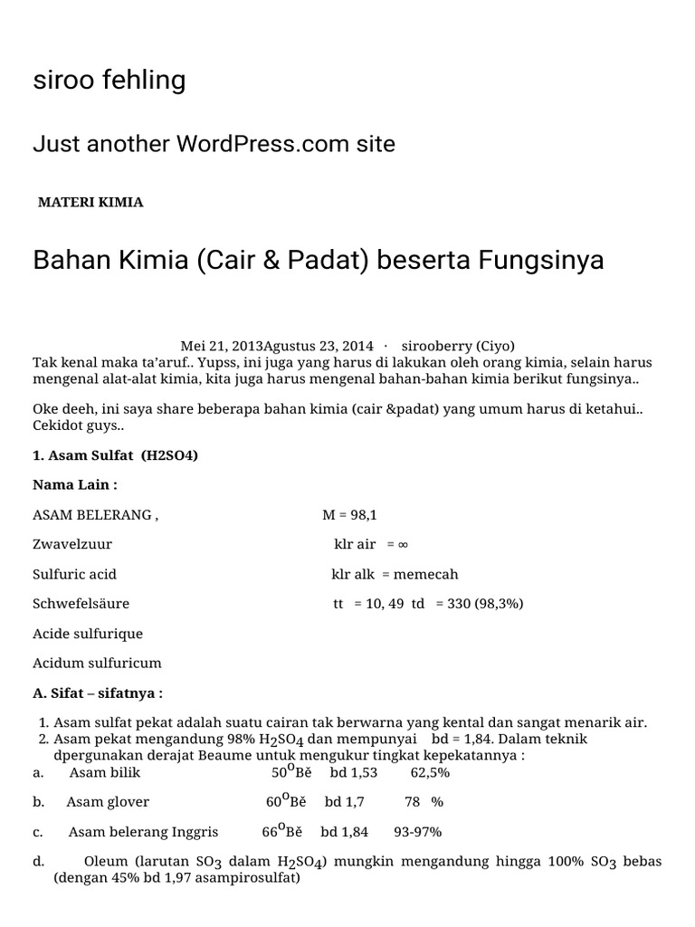 Bahan Kimia (Cair & Padat) Beserta Fungsinya - Siroo Fehling | PDF