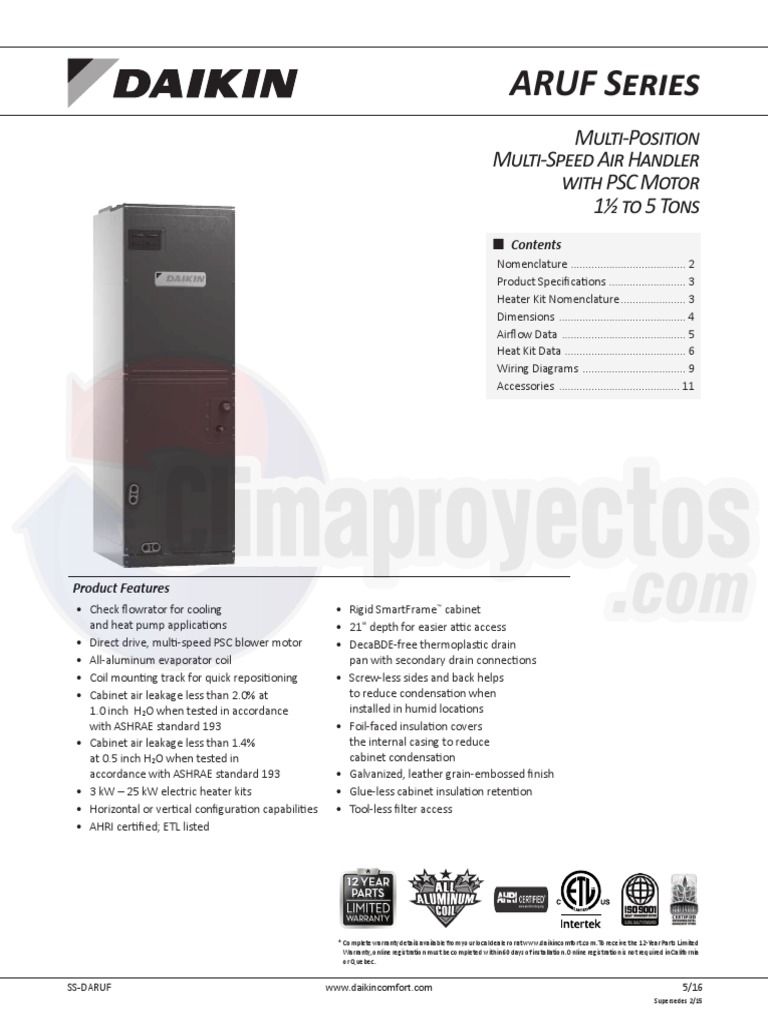 ARUF Series: Multi-Position Multi-Speed Air Handler With PSC Motor 1 To ...