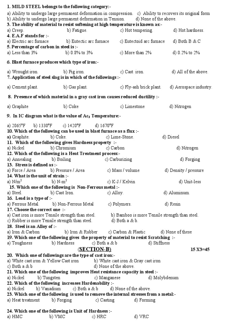 Material Technology MSQ Question | PDF | Cast Iron | Steel