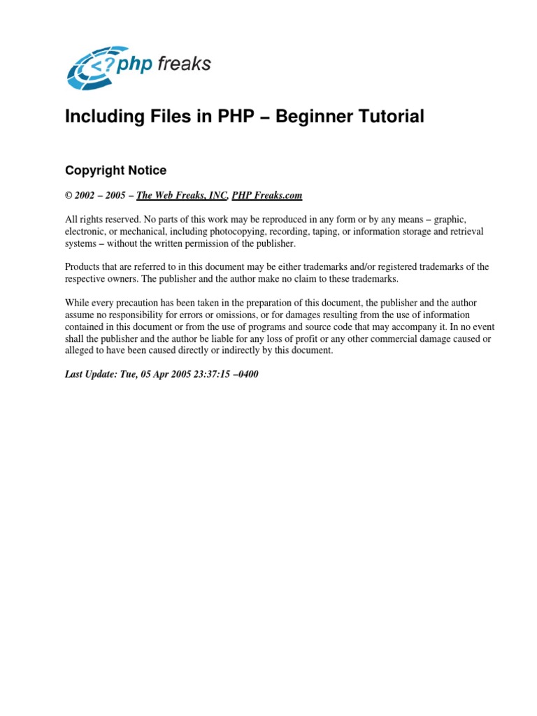 Including Files In Php Beginner Tutorial Pdf Php Computer File