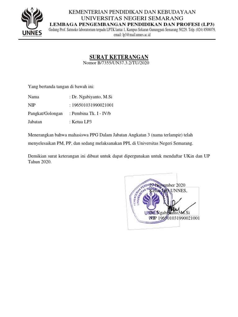 Surat Keterangan Mendaftar Ukin Dan UP Daljab 3 | PDF