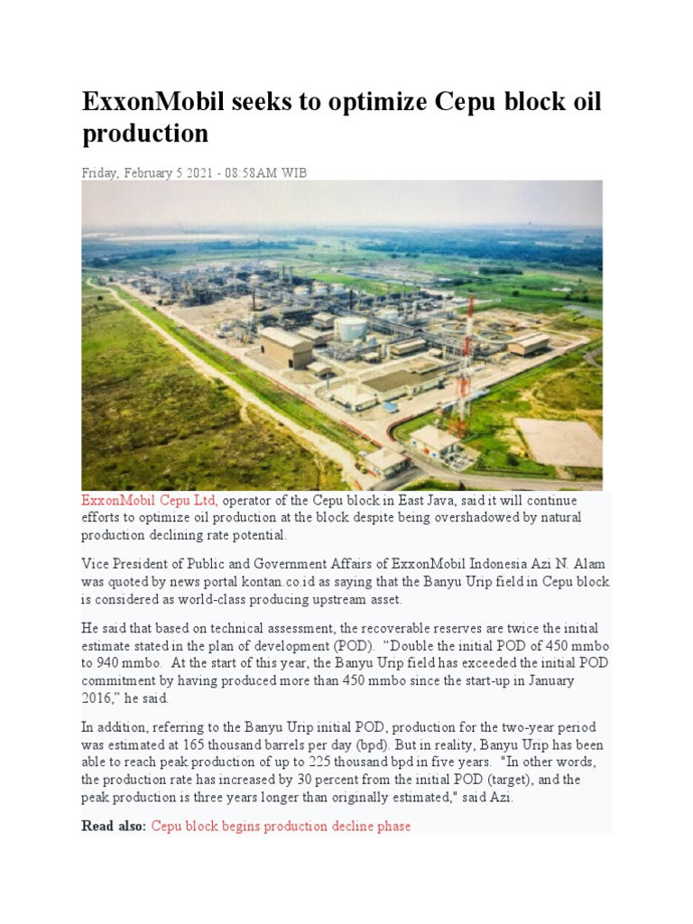 ExxonMobil seeks to optimize declining Cepu block oil output | PDF ...