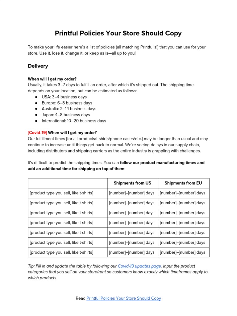 Printful Policies You Can | PDF | Customs | Business