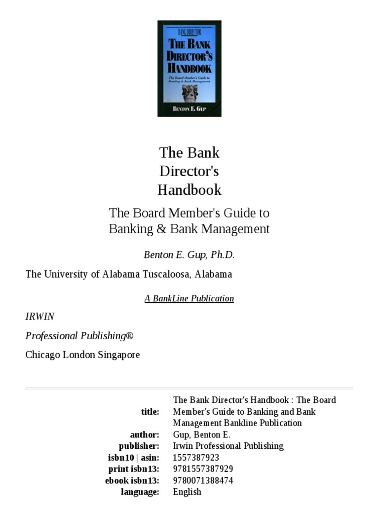 The Bank Director's Handbook The Board Member's Guide To Banking & Bank ...