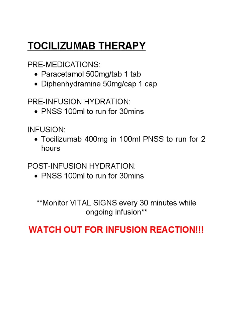 Tocilizumab Therapy: Watch Out For Infusion Reaction!!! | PDF
