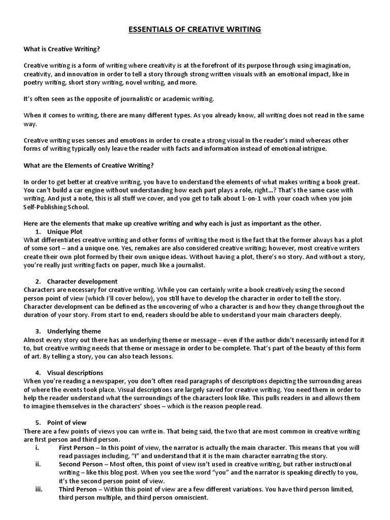 Creative Writing Essentials Guide | PDF | Narration | Writing