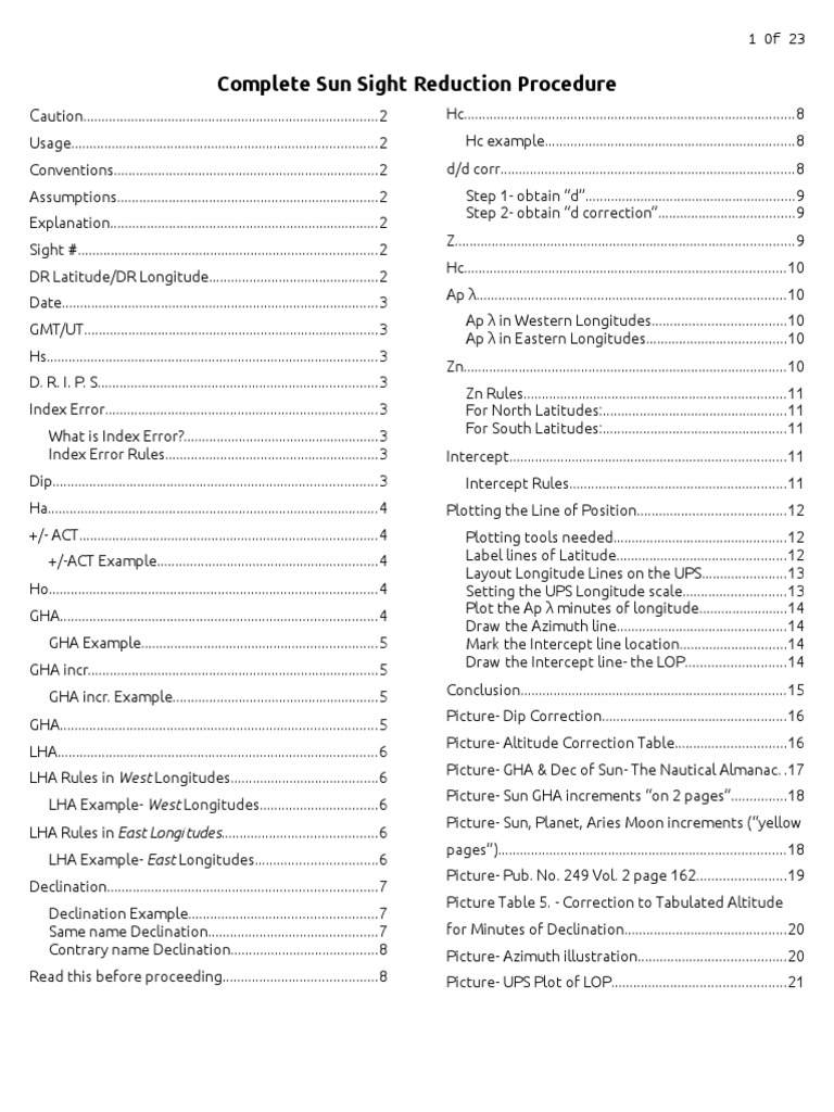 Complete Sun Sight Reduction Procedure - Ocean Horizon | PDF ...