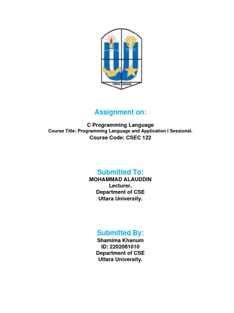 Assignment On C Programming Language Course Code Csec 122 Pdf Pointer Computer 