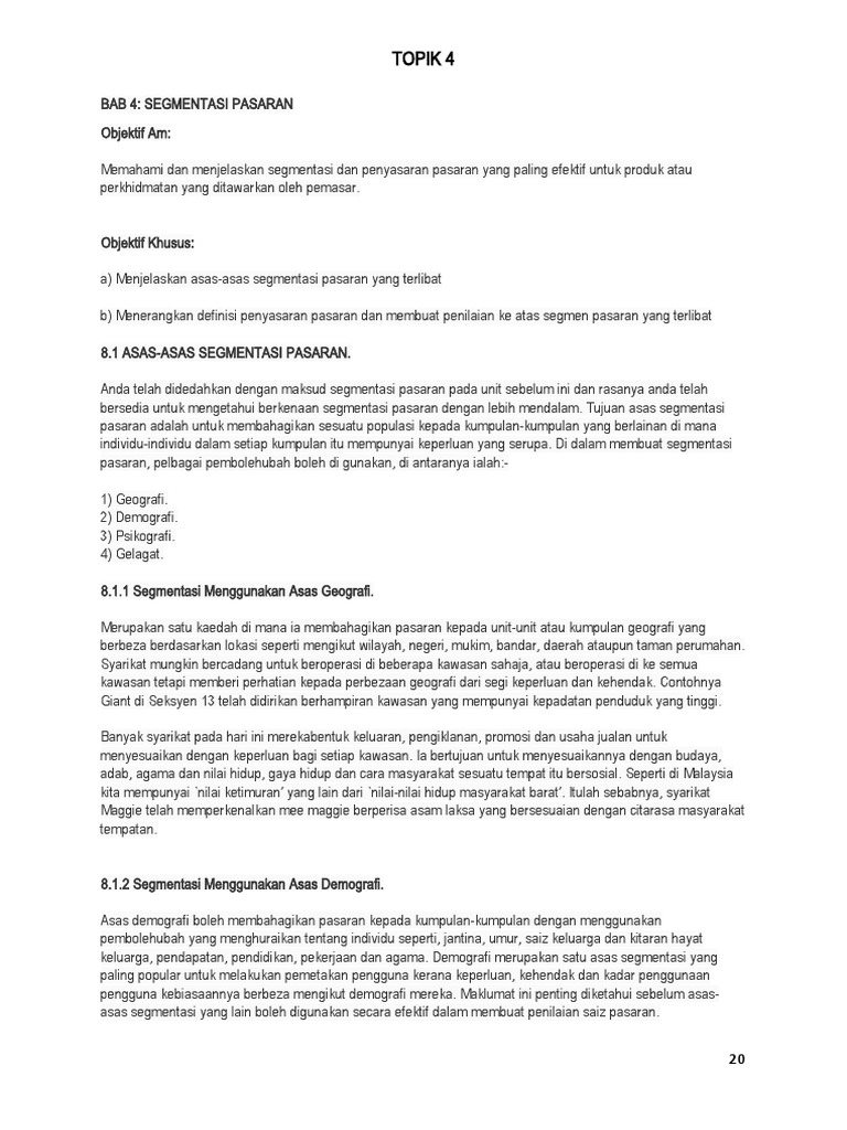 Bab 4 - Segmentasi Pasaran | PDF