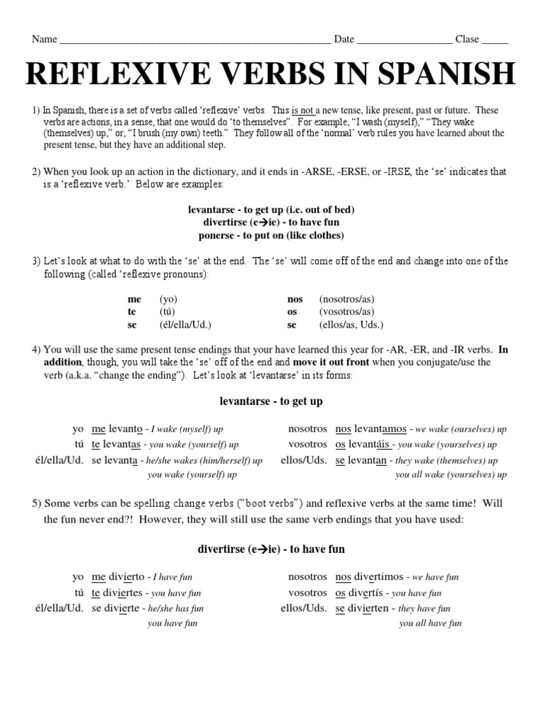 Conjugating Spanish Reflexive Verbs | PDF | Semantic Units | Syntax