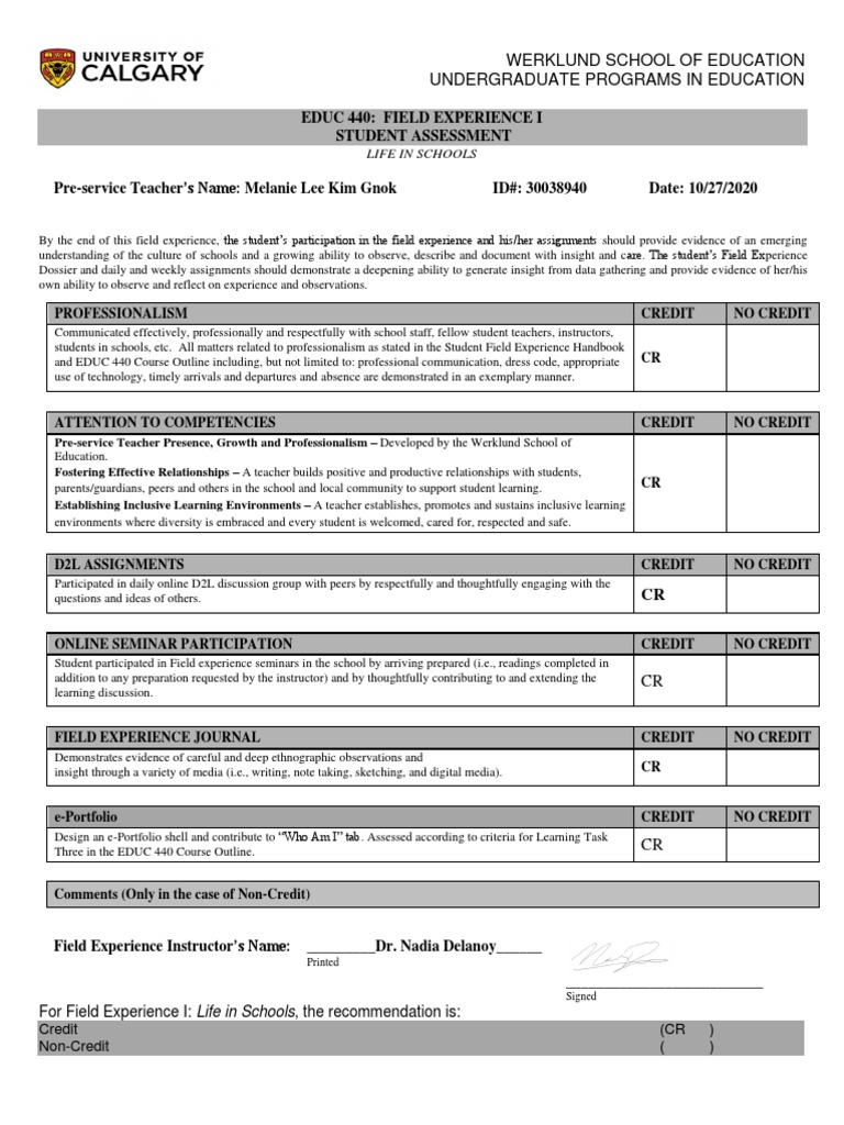 Educ 440 Final Assessment 2020 Melanie Lee Kim Gnok | PDF | Teachers | Learning
