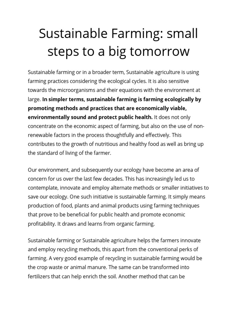 Sustainable Farming: Small Steps To A Big Tomorrow | PDF | Sustainable ...