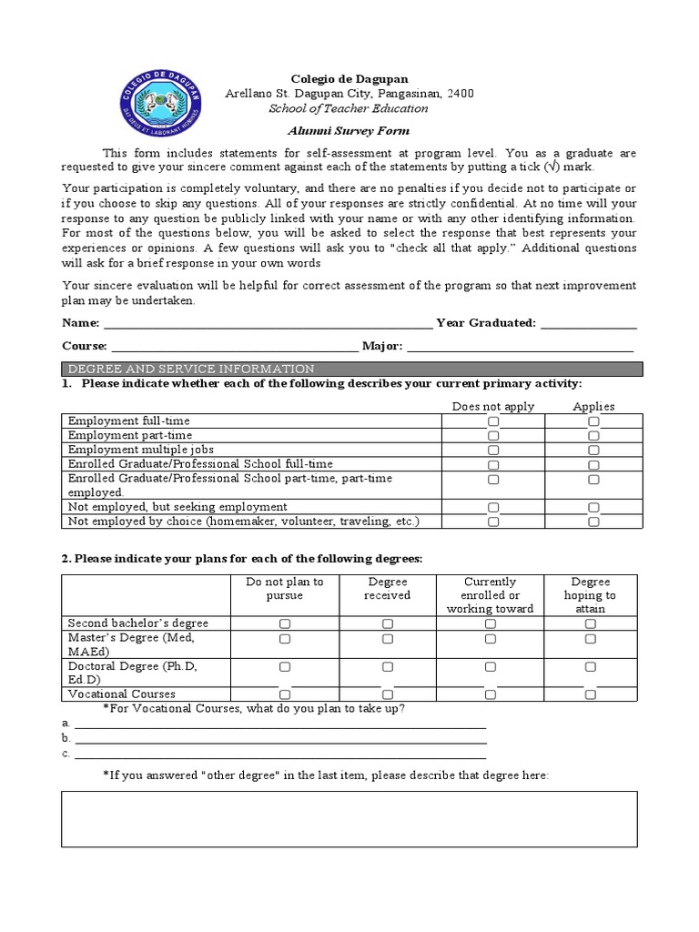 Alumni Survey Form Template | PDF