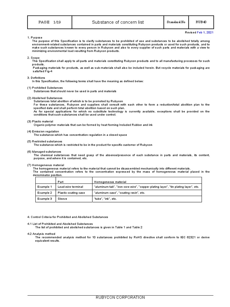 Substance of Concern List: PAGE 1/19 | PDF | Chlorofluorocarbon ...