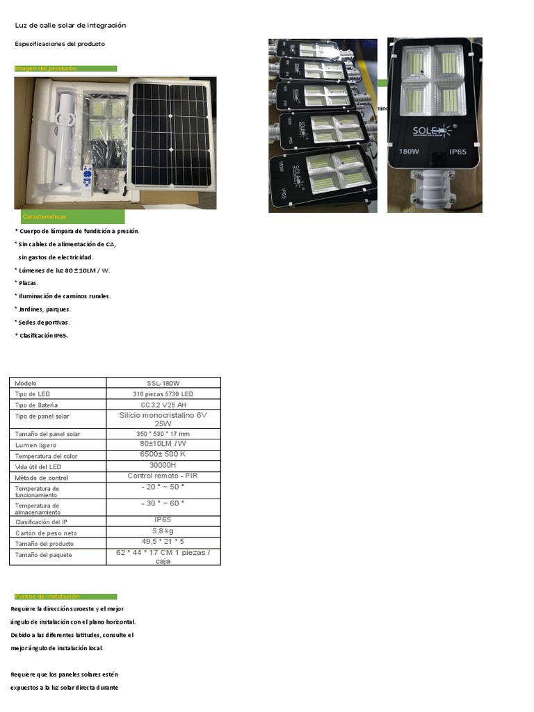 Specifications For NEW Solar LED Street Lights - En.es | PDF | Diodo ...