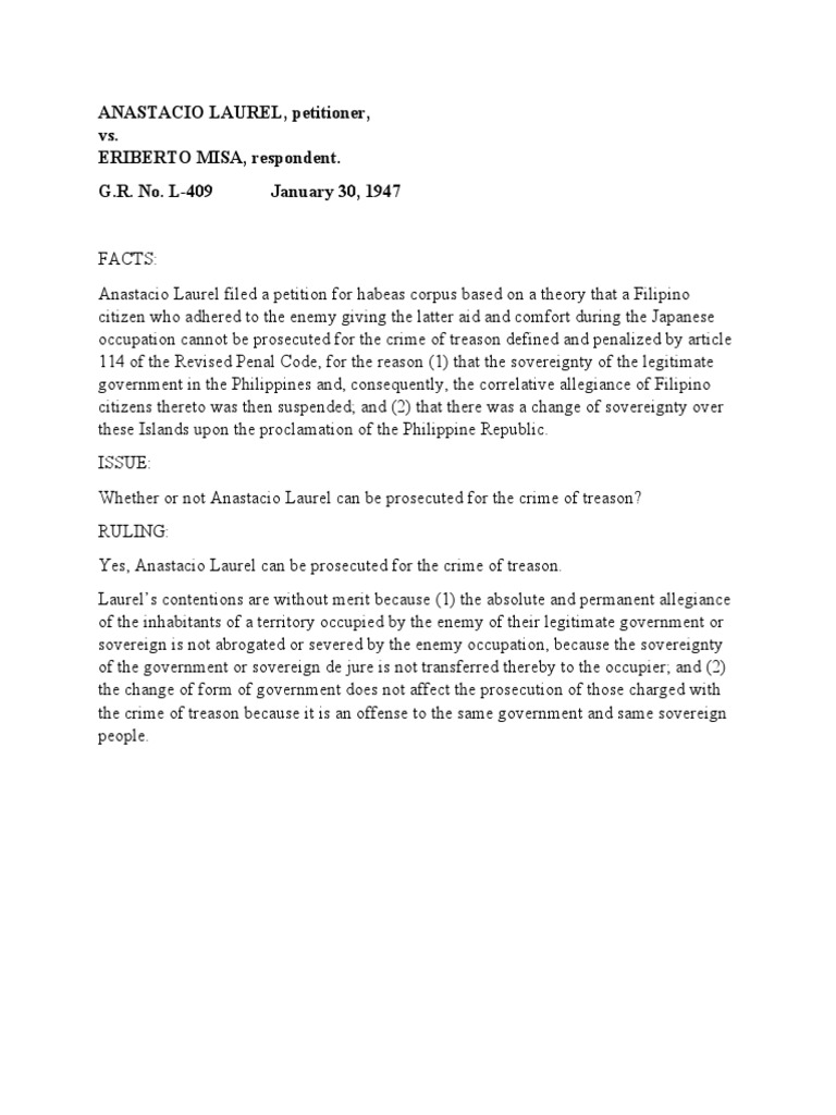 ANASTACIO LAUREL, Petitioner, vs. ERIBERTO MISA, Respondent. G.R. No. L ...