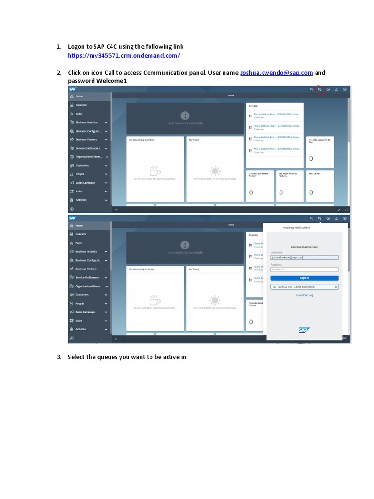 Logon To SAP C4C Using The Following Link | PDF