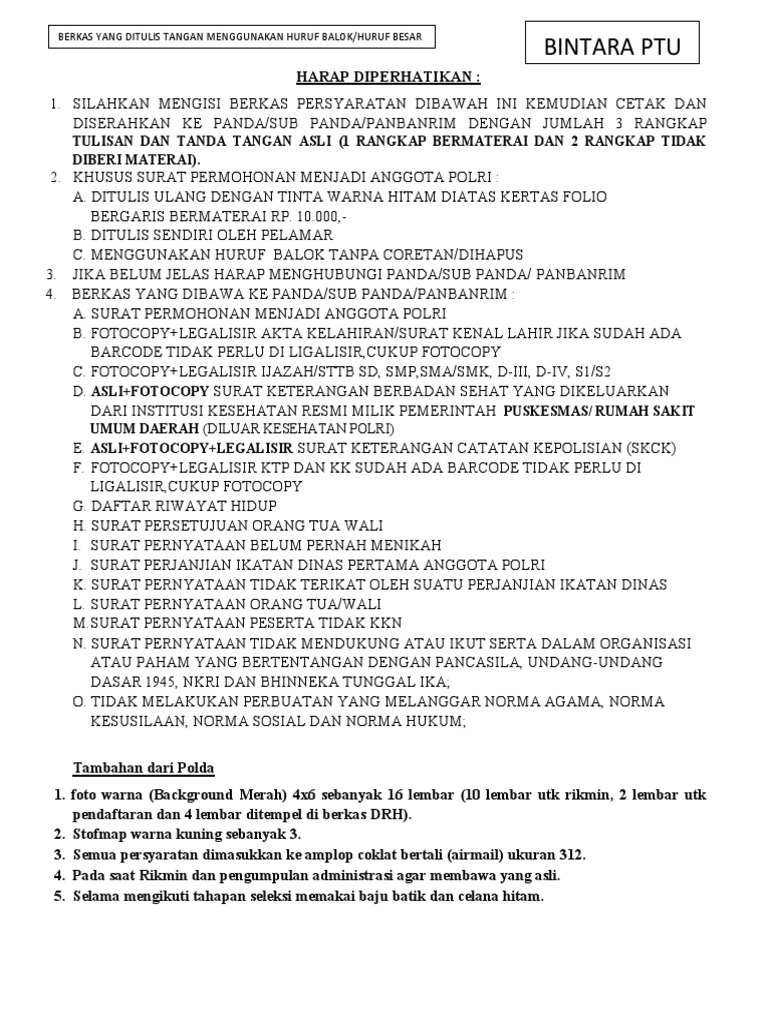 Berkas Bintara Ptu 2021 | PDF