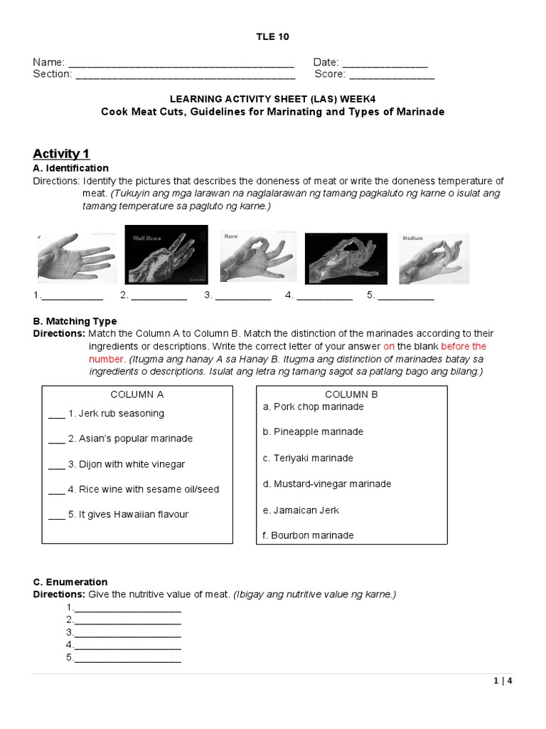 TLE 10 LAS - Week 4 (Q3) | PDF | Marination | Meat