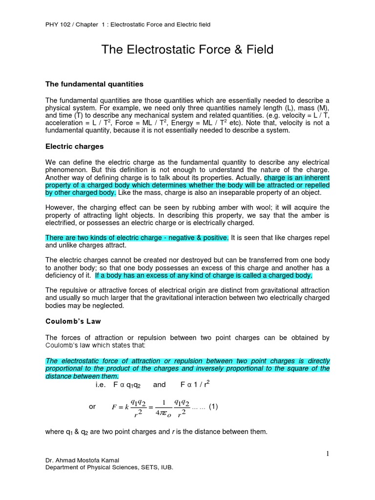Understanding the Fundamental Concepts of Electrostatic Force, Electric ...